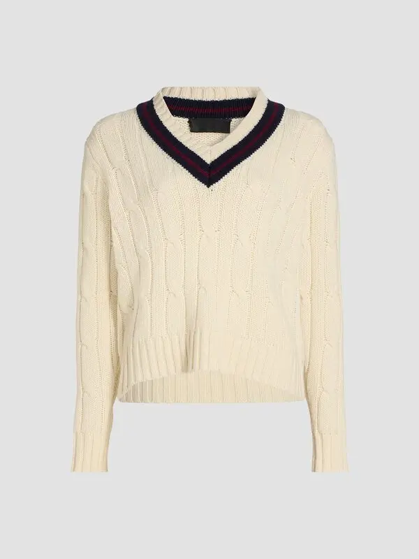 NILI LOTAN Fabiana Wool V-stripe Cable-knit Sweater