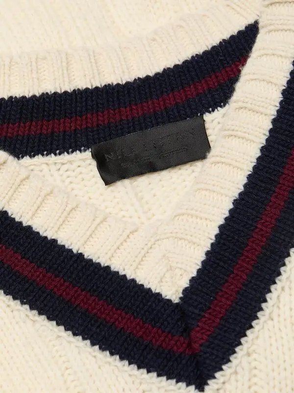 NILI LOTAN Fabiana Wool V-stripe Cable-knit Sweater