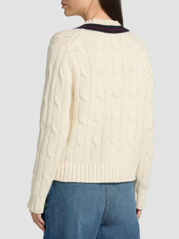 NILI LOTAN Fabiana Wool V-stripe Cable-knit Sweater
