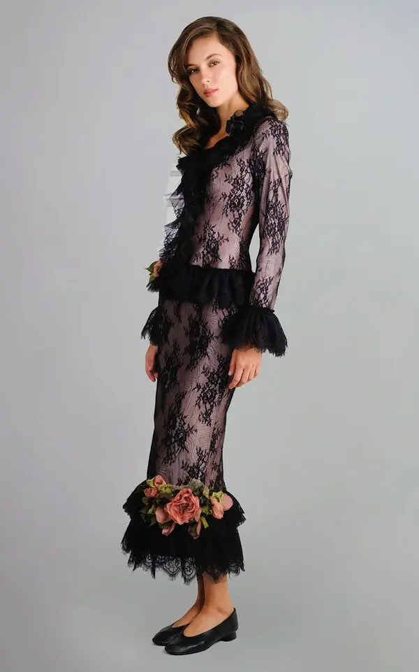 SALMA OSMAN Exclusive Lace Ruffle Gown
