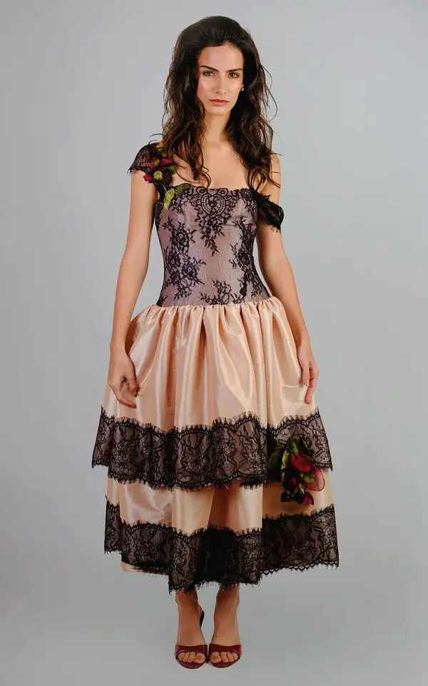 SALMA OSMAN Exclusive Lace Bustier Tiered Gown