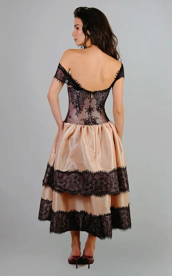 SALMA OSMAN Exclusive Lace Bustier Tiered Gown