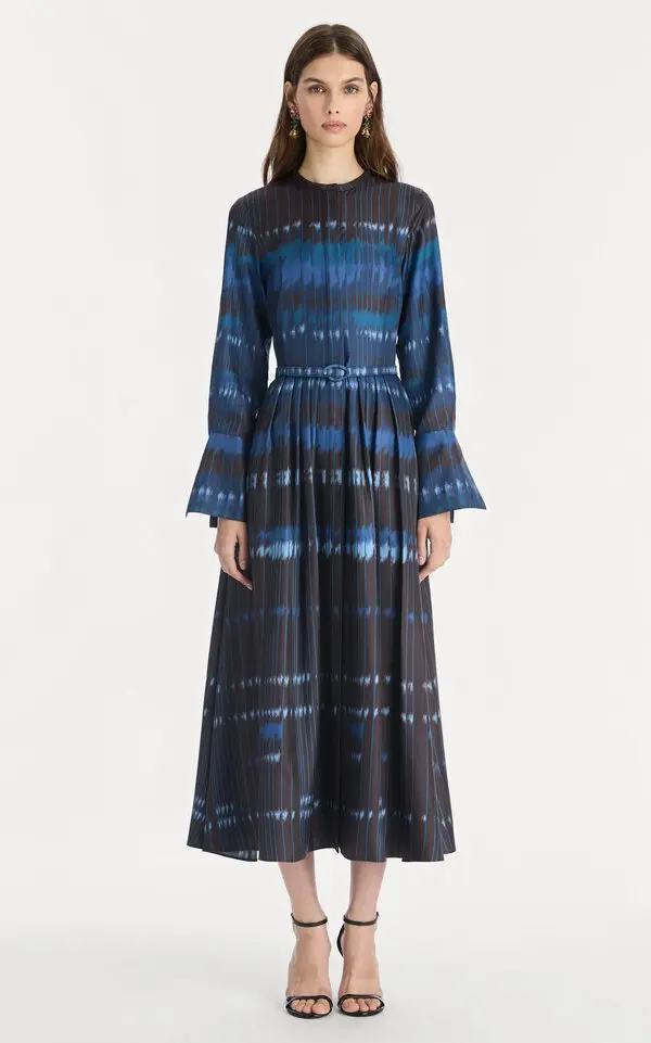 Oscar De La Renta Abstract Houndstooth Silk-twill Midi Dress
