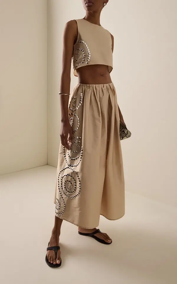 Chan Luu Techno Taffeta Million Pleats Maxi Skirt