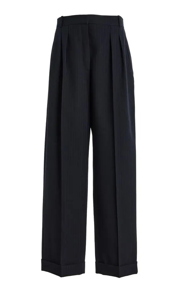 THE ROW Cave Pinstriped Wool-silk Pants