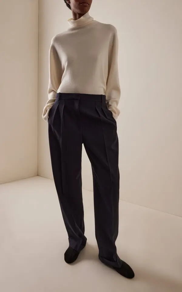 THE ROW Cave Pinstriped Wool-silk Pants