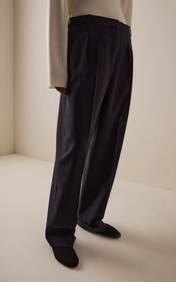 THE ROW Cave Pinstriped Wool-silk Pants