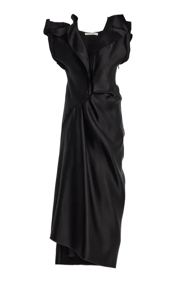 THE ROW Erton Frayed Silk-satin Midi Dress