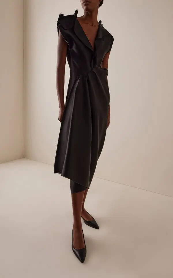 THE ROW Erton Frayed Silk-satin Midi Dress