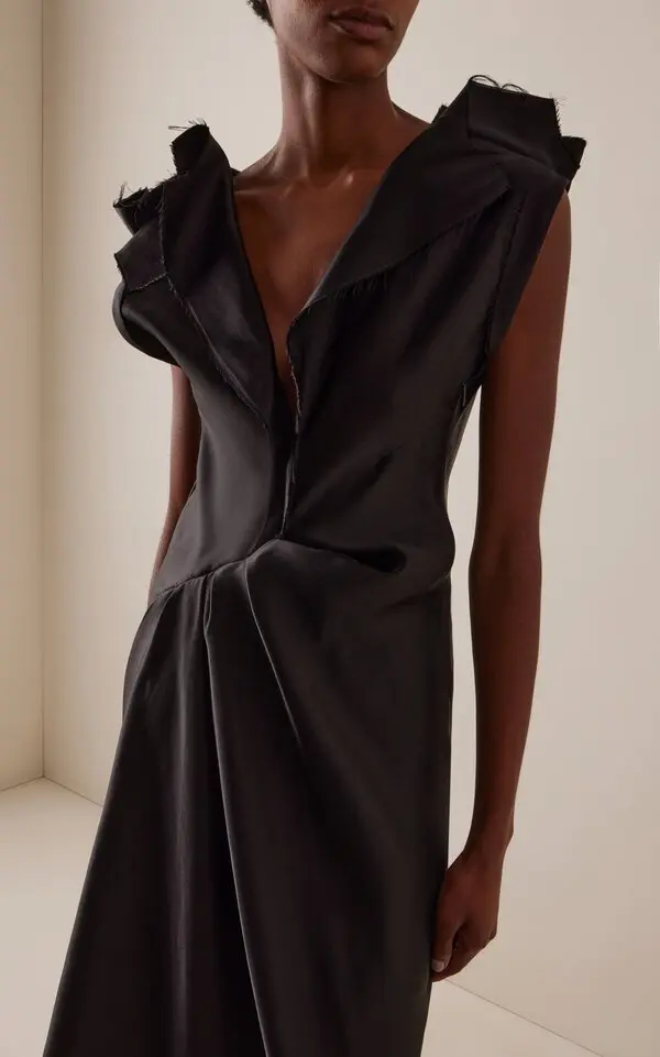 THE ROW Erton Frayed Silk-satin Midi Dress