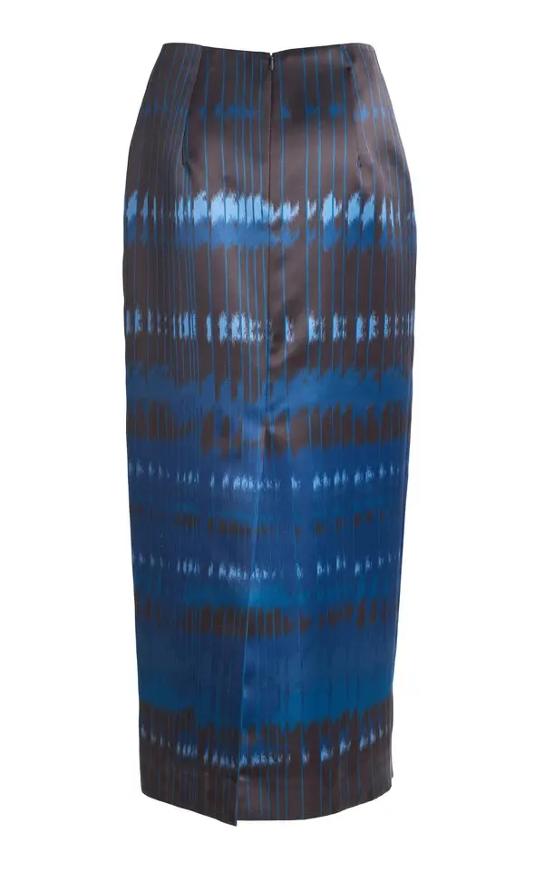 Oscar De La Renta Abstract Houndstooth Sateen Midi Pencil Skirt