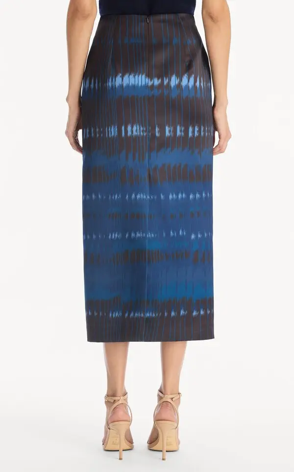 Oscar De La Renta Abstract Houndstooth Sateen Midi Pencil Skirt