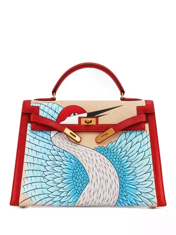 Hermès 1997 32 Kelly Crane-print Handbag - Neutrals