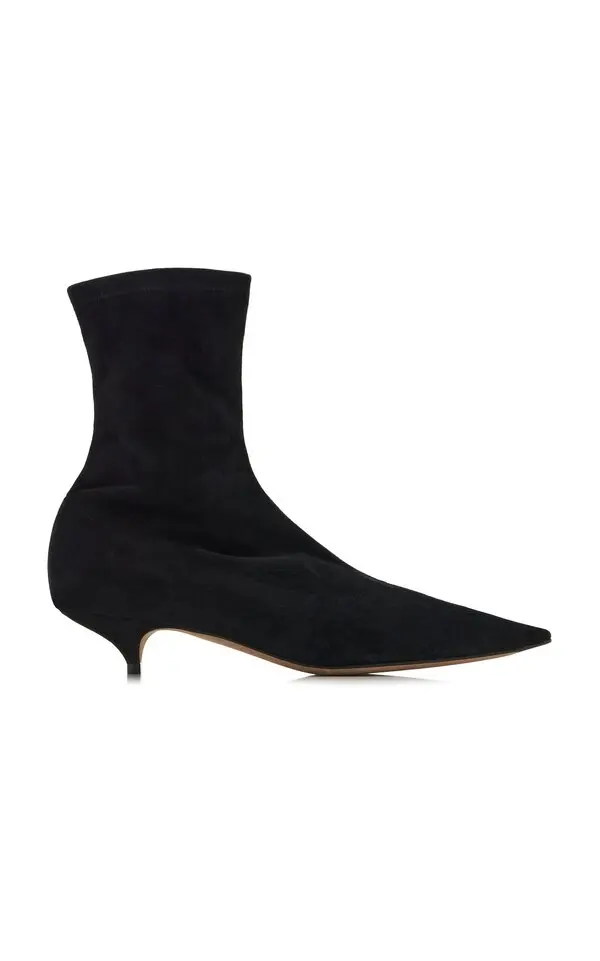 THE ROW Liisa Suede Kitten Booties - Black
