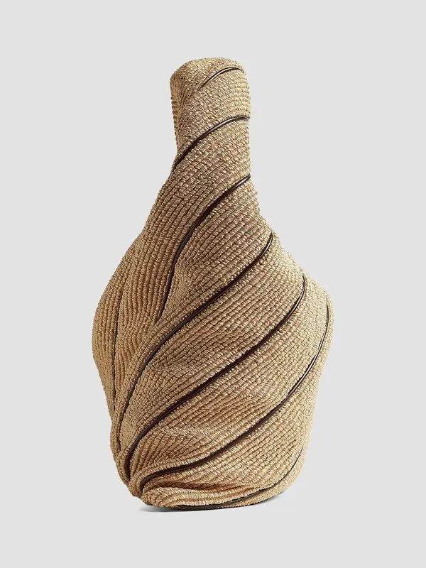 Bottega Veneta Large Hop Leather-striped Raffia Shoulder Bag