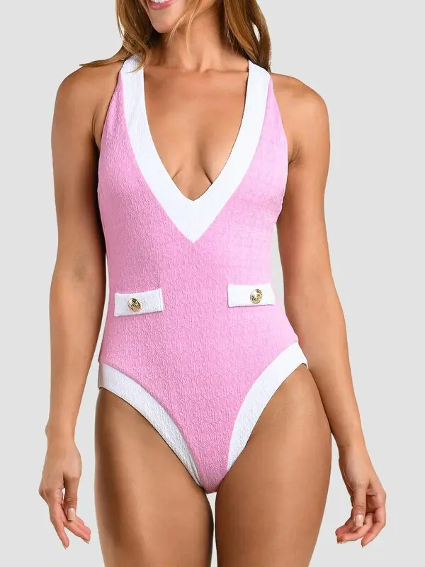 L'AGENCE Colorblock Chic Lisa Plunge One-piece Swimsuit