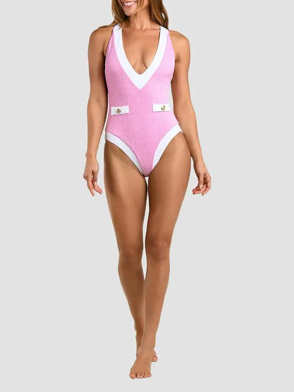 L'AGENCE Colorblock Chic Lisa Plunge One-piece Swimsuit
