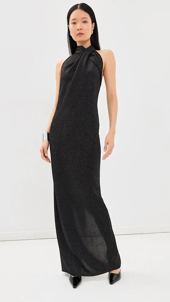Balmain Halterneck Draped Compact Viscose Dress