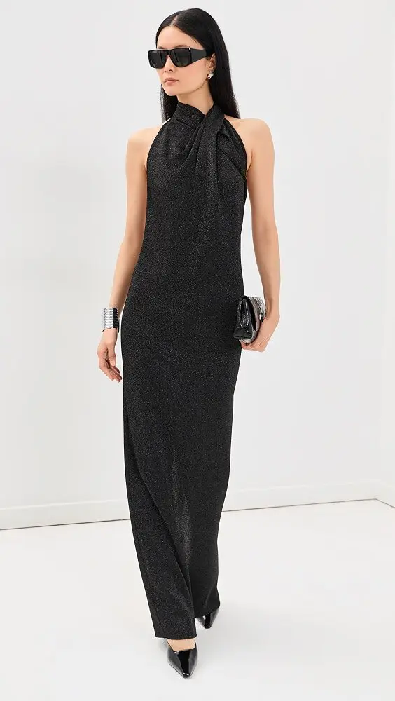 Balmain Halterneck Draped Compact Viscose Dress
