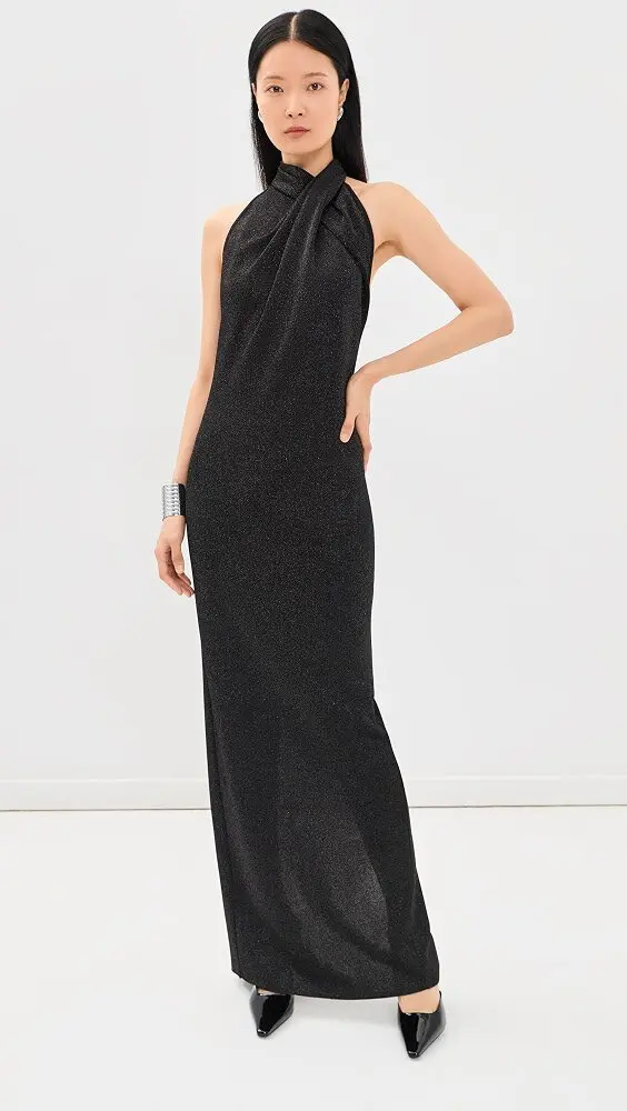 Balmain Halterneck Draped Compact Viscose Dress