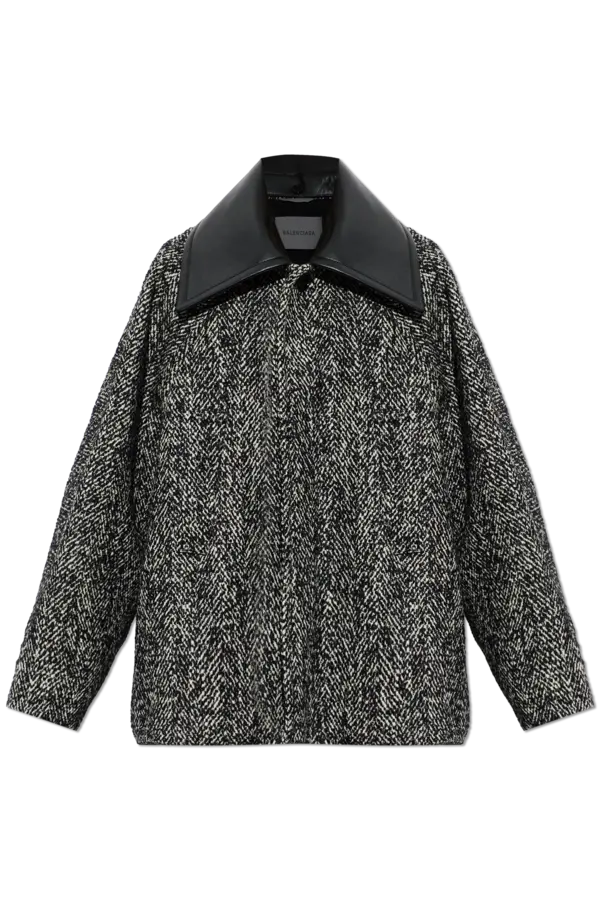 Balenciaga Wool Jacket With Leather Collar - Black