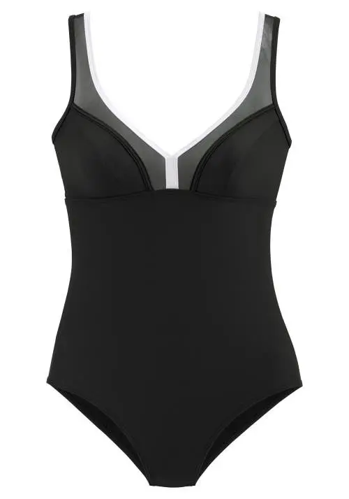 LASCANA Mesh Trim Tummy Control One Piece Swimsuit Bra-sized