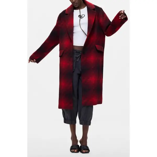 Desigual Checke Wool Blend Long Coat