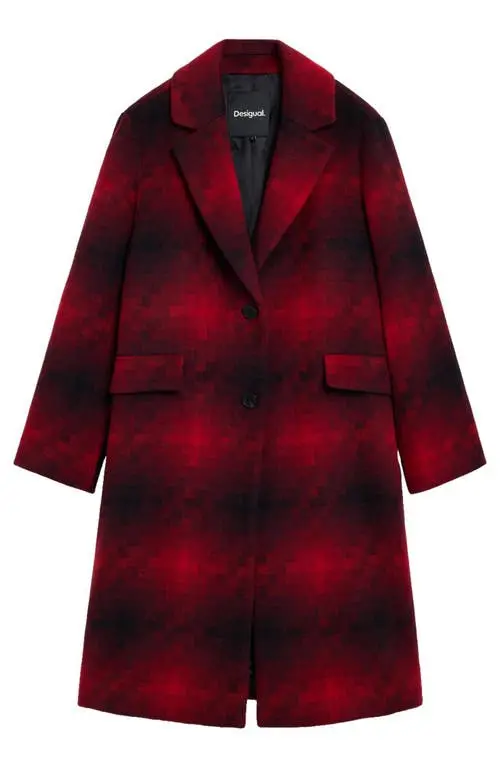 Desigual Checke Wool Blend Long Coat