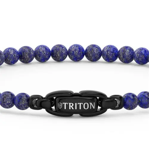 TRITON Lapis Bead Bracelet With Black Rhodium Over Sterling Silver Clasp