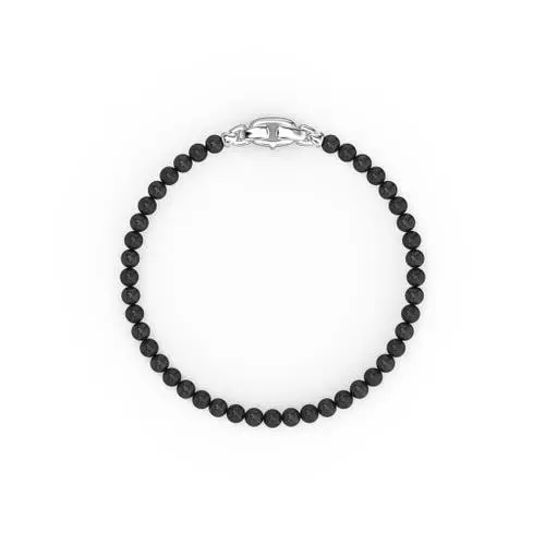TRITON Onyx Bead Bracelet With Rhodium Over Sterling Silver Clasp
