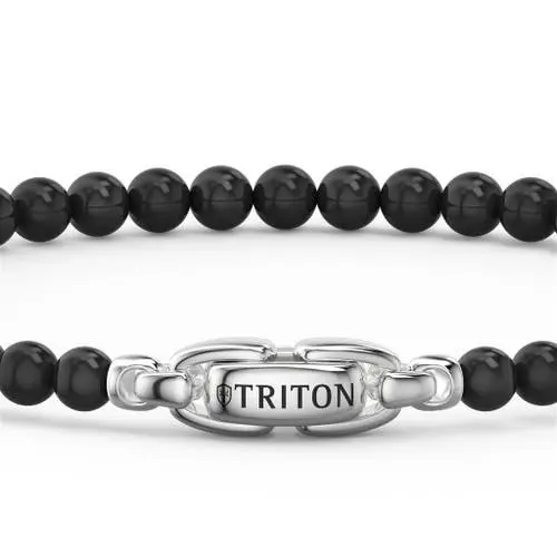 TRITON Onyx Bead Bracelet With Rhodium Over Sterling Silver Clasp
