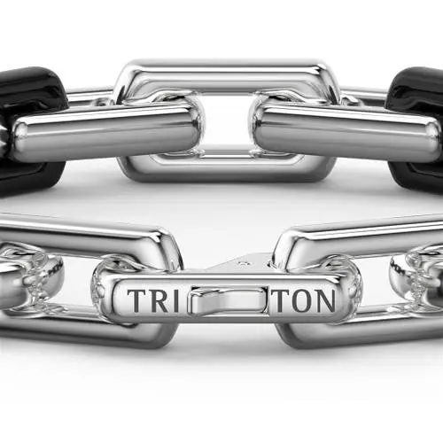 TRITON Sterling Silver And Black Ceramic Link Bracelet