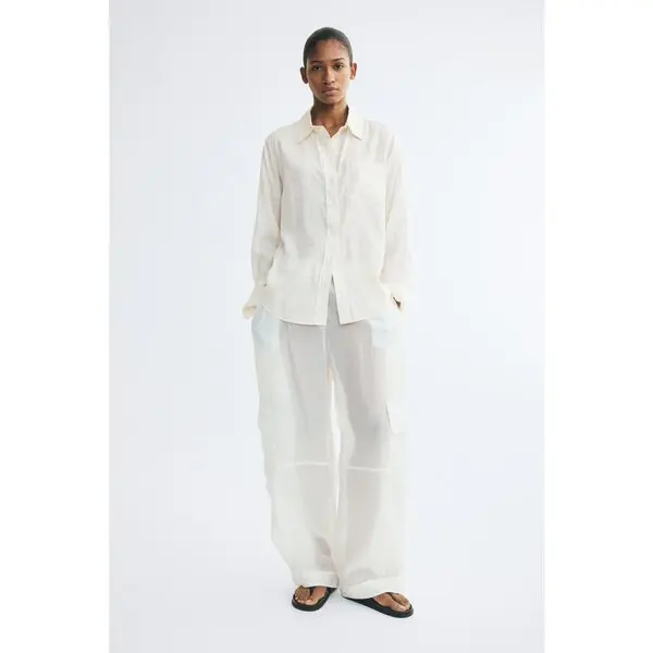 H&M Viscose-blend Shirt - Cream/grid Pattern