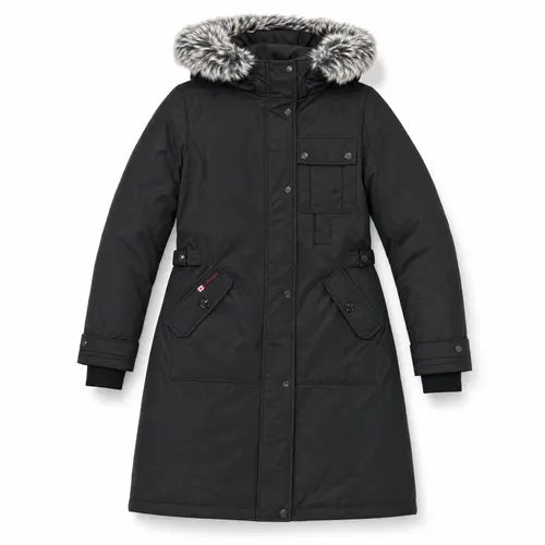 CANADA WEATHER GEAR Faux Fur Trim Hooded Long Parka - Black