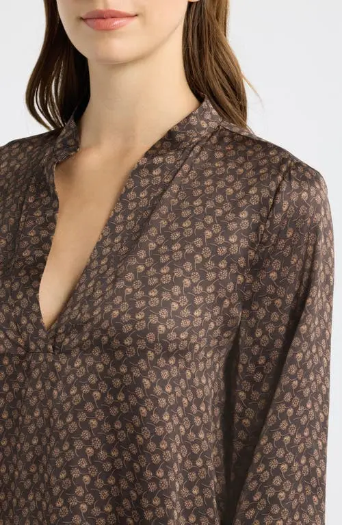 EMME Printed V-neck Satin Top With Balloon Sleeves
