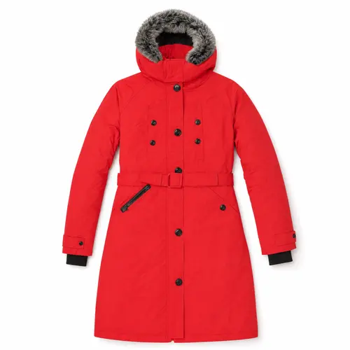 CANADA WEATHER GEAR Double-breasted Belted Long Parka - Red