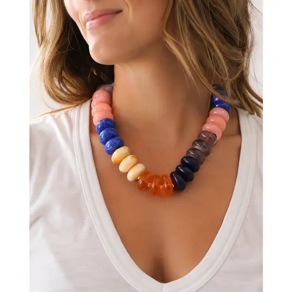 ERIN MCDERMOTT JEWELRY Soho Chunky Colorful Resin Bead Necklace - Blue Multi