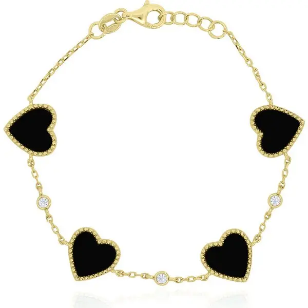 THE LOVERY FINE JEWELRY Large Heart Cz Station Bracelet - Black