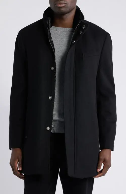 Hart Schaffner Marx Giovanni Faux Fur Lined Wool Overcoat - Black