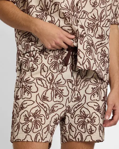 Onia Hibiscus Embroidered Luca Pull-on Short