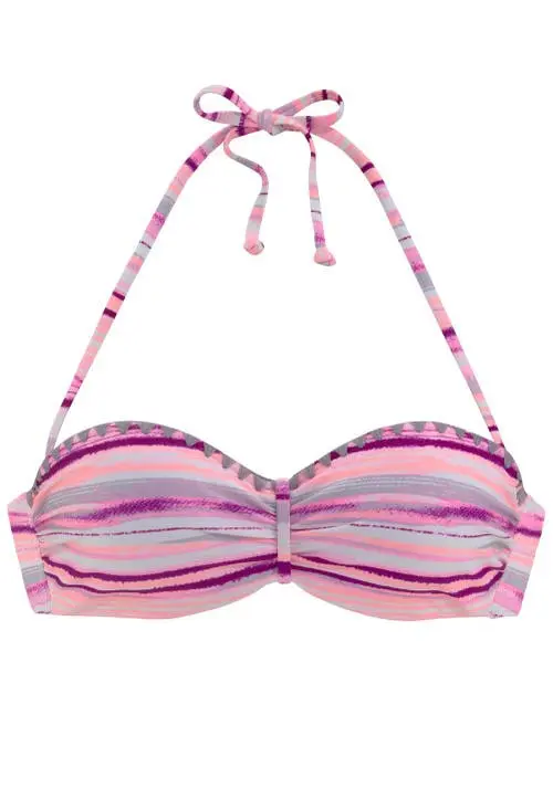 LASCANA Printed Crochet Bandeau Bikini Top Bra-sized - Rose Multi