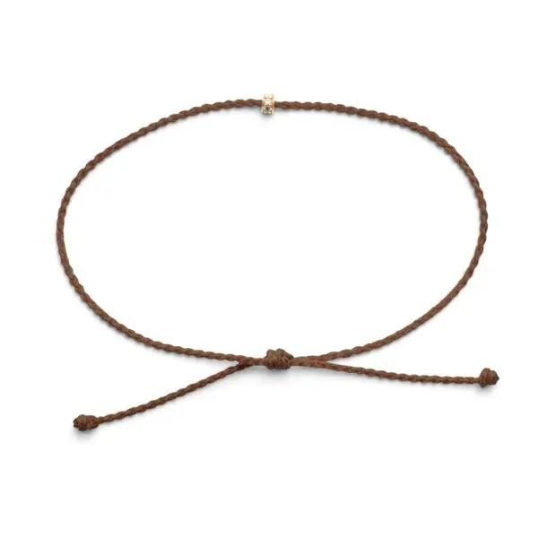 C. GRASSI Diamond Heishi Bracelet Hand Braided Cord Chocolate 14k Yellow Gold - Brown