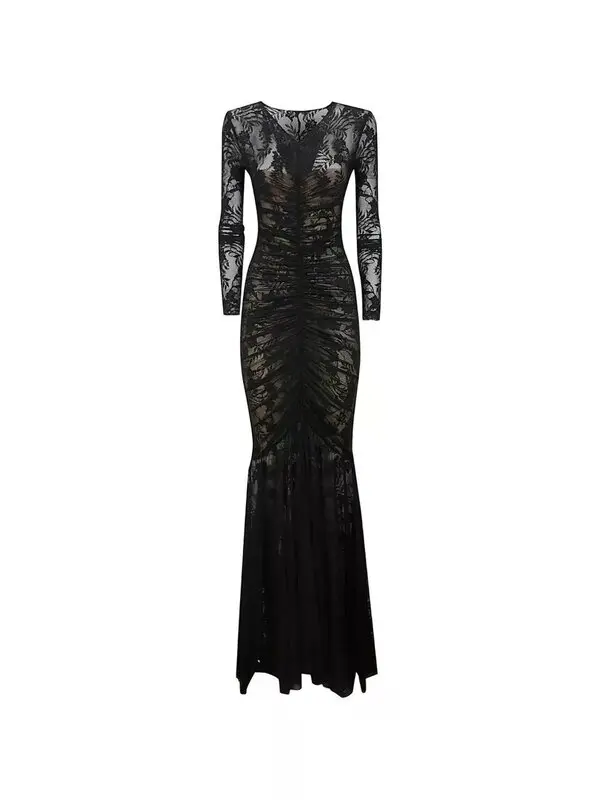 Norma Kamali Floral-lace Ruched Gown