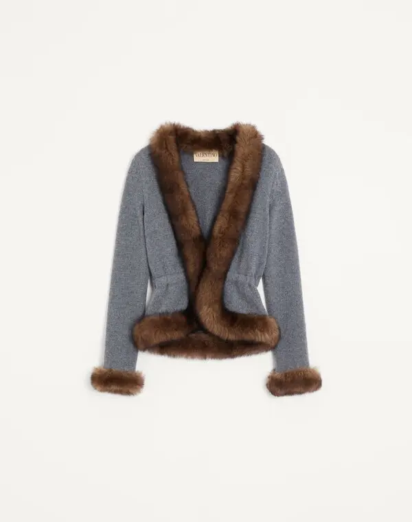 Valentino Garavani Cashmere Jacket With Shearling Trim - Grey