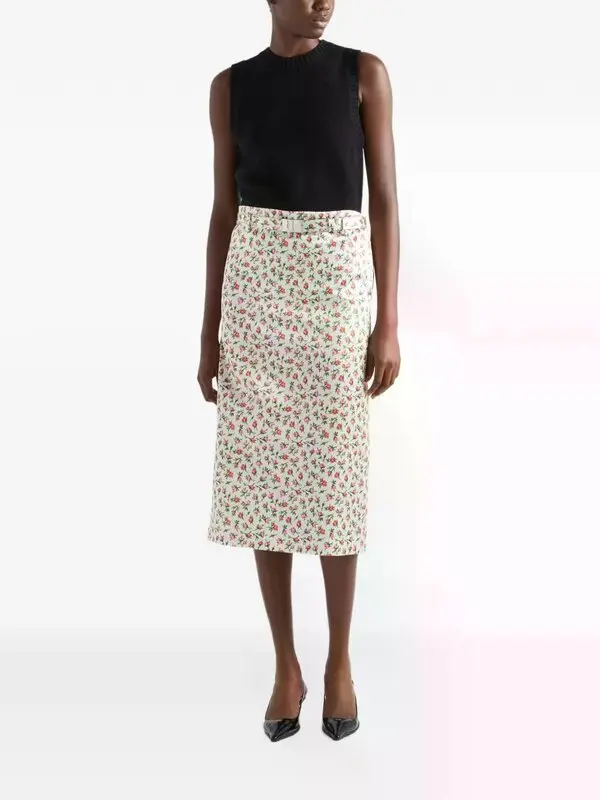 Prada Printed Silk Duchesse Midi Skirt