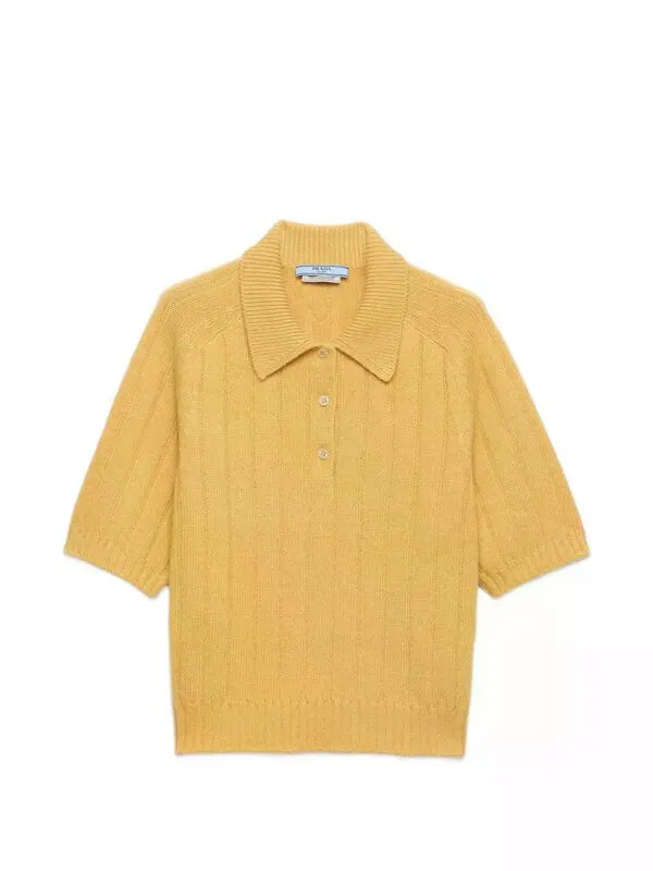 Prada Re-cashmere Short-sleeve Polo Sweater - Yellow