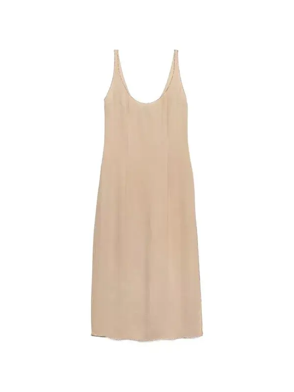 Prada Embroidered Triple-chiffon Dress - Neutrals