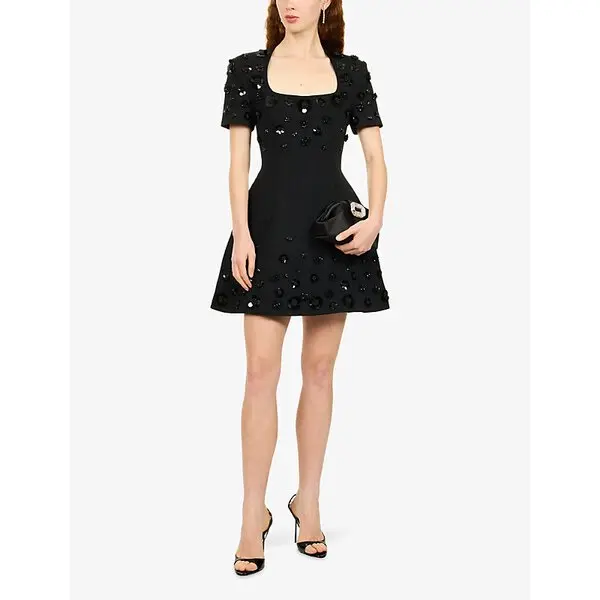 Oddmuse Applique Embellished Cotton-blend Mini Dress