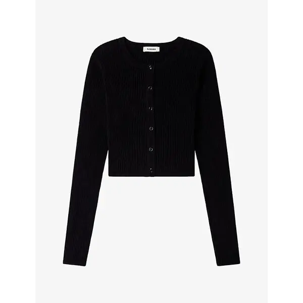 Sandro Cropped Button-down Velvet Cardigan - Black