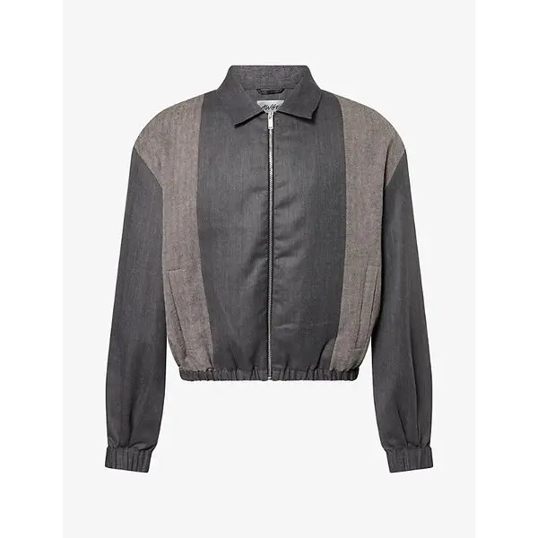 AWGE Zip Striped Wool And Linen Shirt Jacket - Olive